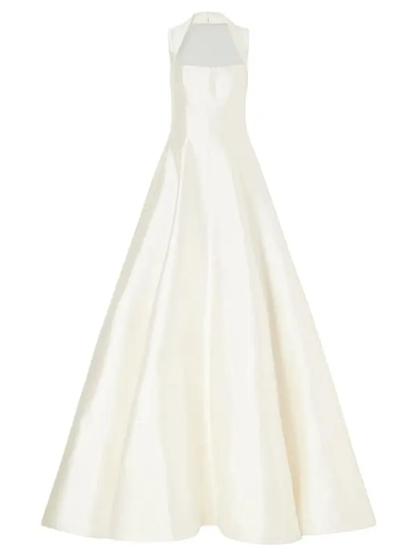 DANIELLE FRANKEL Liz Halterneck Beaded Wool And Silk-blend Twill Bustier Gown - Neutrals
