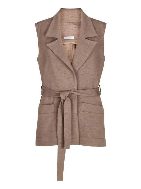 HELENE GALWAS Laura Long Knitted Wool Vest - Brown