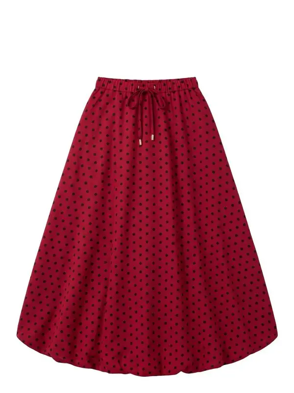 LOUCHE Dixie Spot Print Balloon Midi Skirt Wine - Red