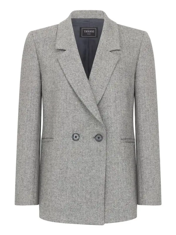 TRIONA Herringbone Colleen Oversized Lambswool Blazer - Grey