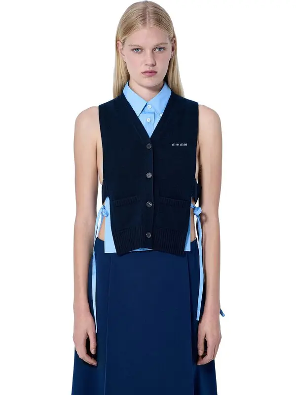 Miu Miu V-neck Logo Vest - Blue
