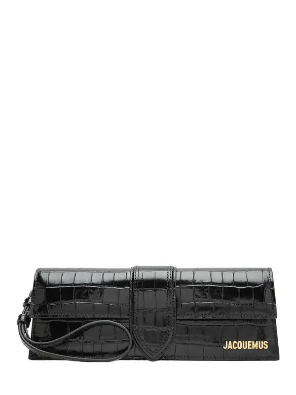 Jacquemus Le Bambino Pouch In Crocodile-effect Leather - Black