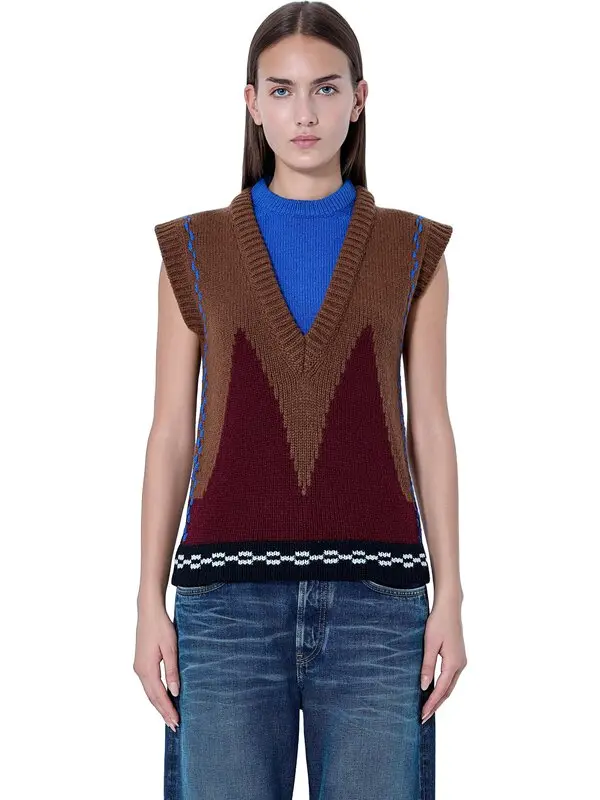 Marni Geometric Knit Sleeveless Vest - Brown