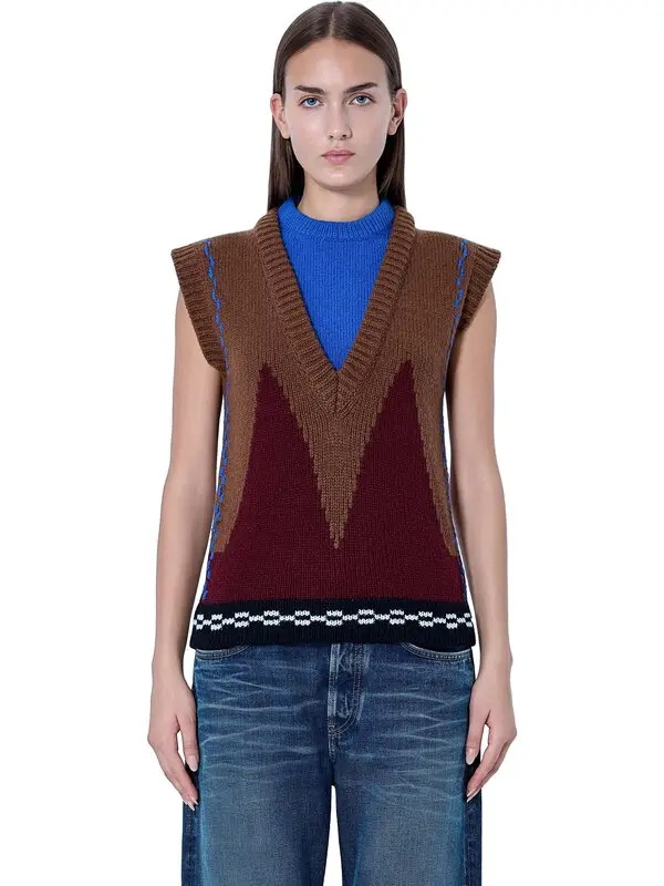 Marni Geometric Knit Sleeveless Vest - Brown