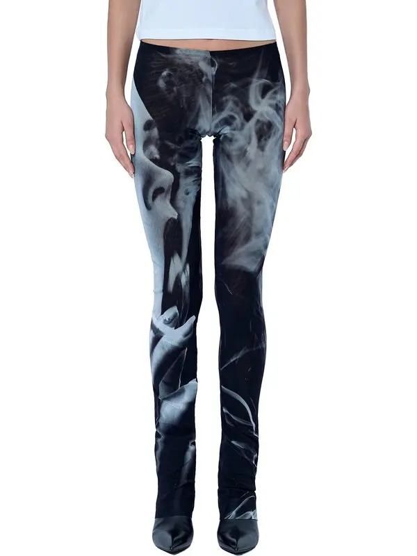 JEAN PAUL GAULTIER Mesh Printed Smoking Flare Pants - Black