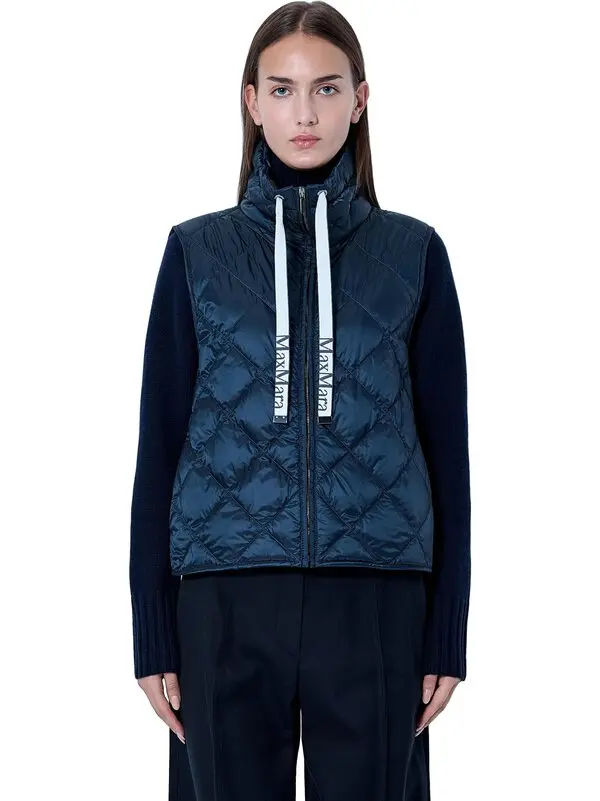 Max Mara Quilted Gilet With Drawstring Collar - Blue