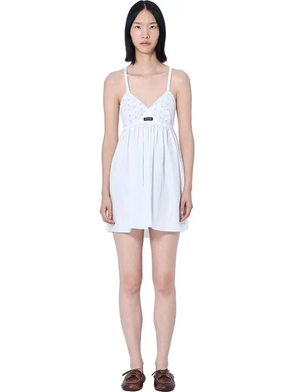 Miu Miu Slubbed Poplin And Eyelet Lace Mini Dress - White