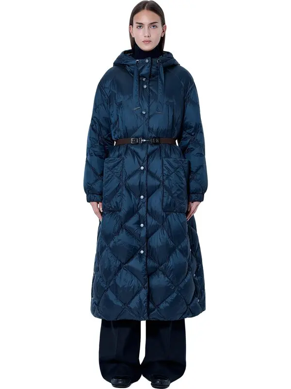 Max Mara Quilted Hooded Puffer Coat - Blue
