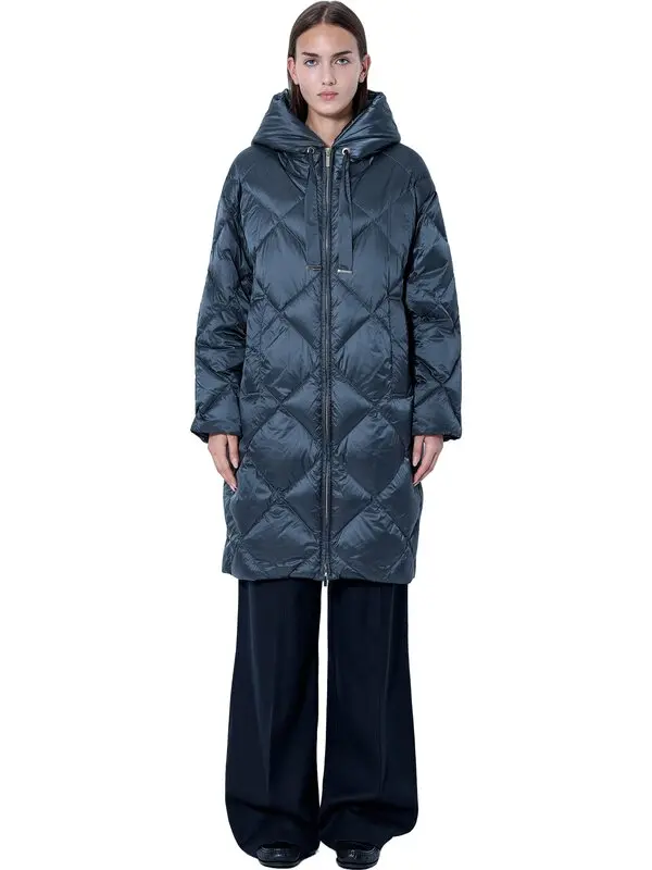 Max Mara Quilted Hooded Coat - Blue