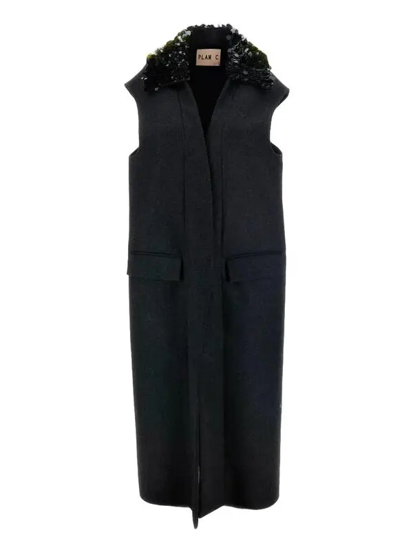 Plan C Sequin-embellished Sleeveless Coat - Grey