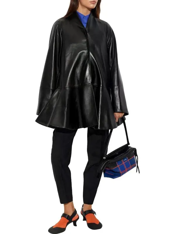 Loewe Peplum Leather Coat - Black