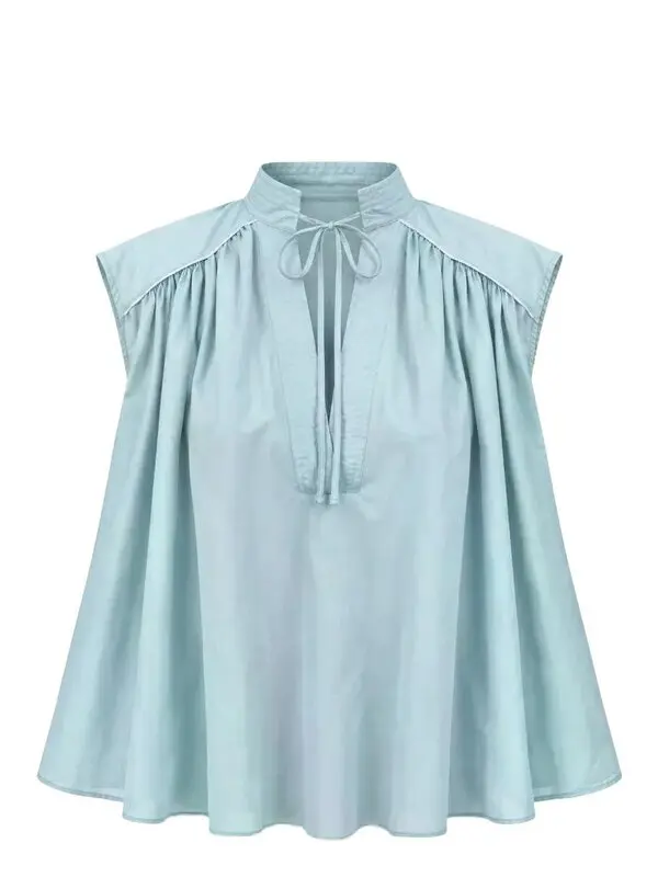 SEMICOUTURE Rachel Gathered Tie-neck Blouse - Blue