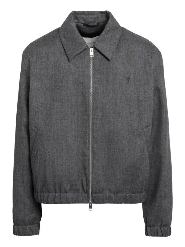 AMI Paris Wool Padded Jacket With De Coeur - Grey