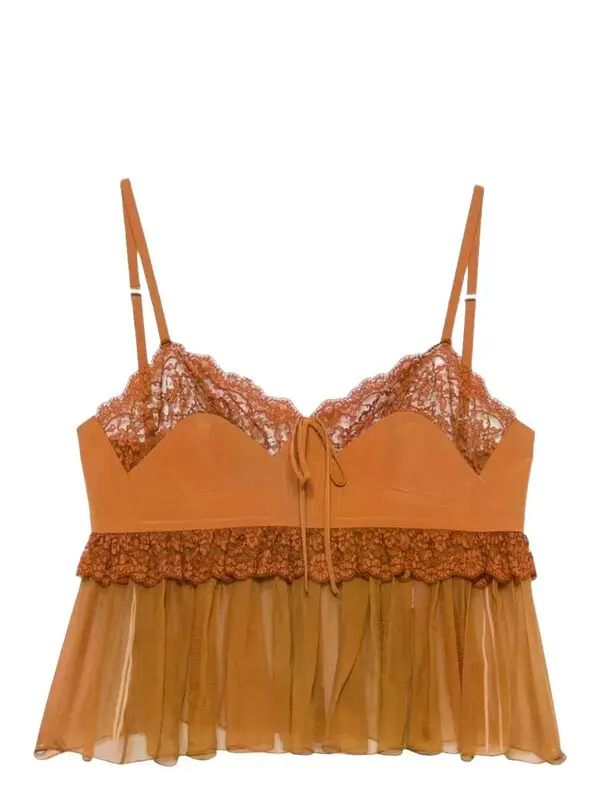 Chloé Lace-trim Pleated Silk Blouse - Brown