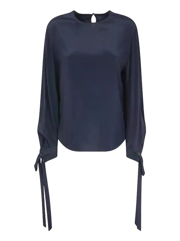 Alberta Ferretti Tie-cuff Satin-finish Blouse - Black