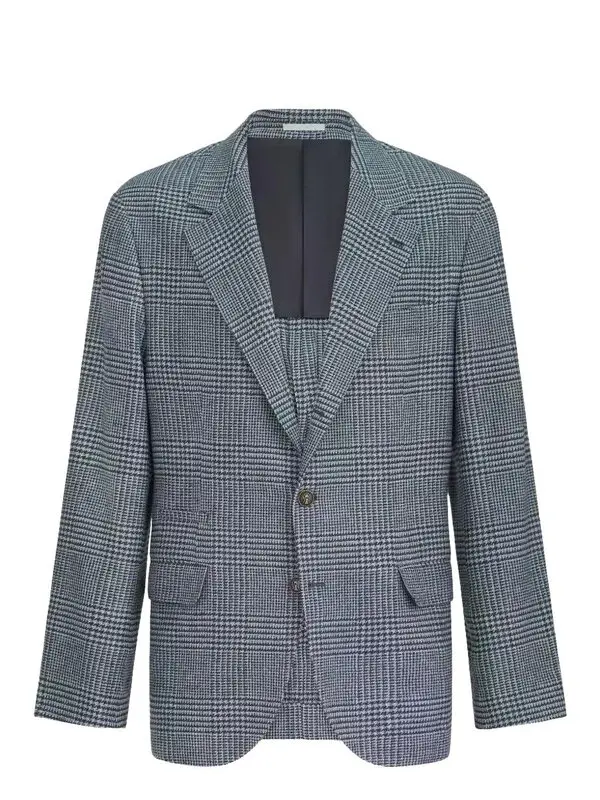 Brunello Cucinelli Comfort Wool And Cashmere Prince Of Wales Flannel Deconstructed Blazer With Metal Buttons - Blue