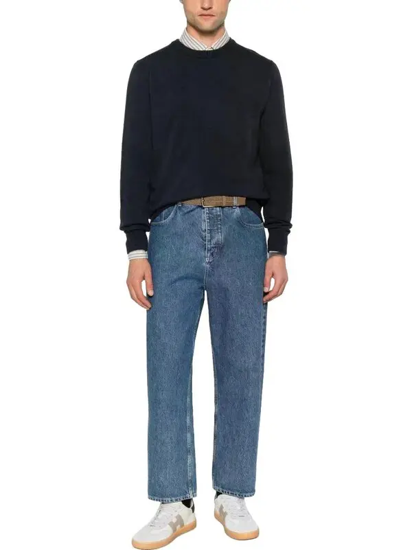 Marc O'polo Crew-neck Embroidered-logo Sweater - Blue
