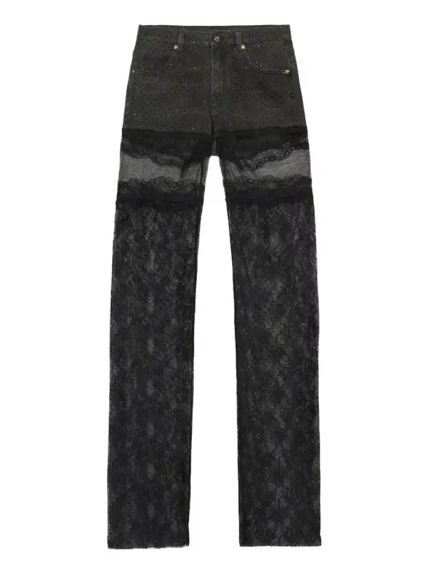 Blumarine Lace-panelled Rhinestone-embellished Jeans - Black