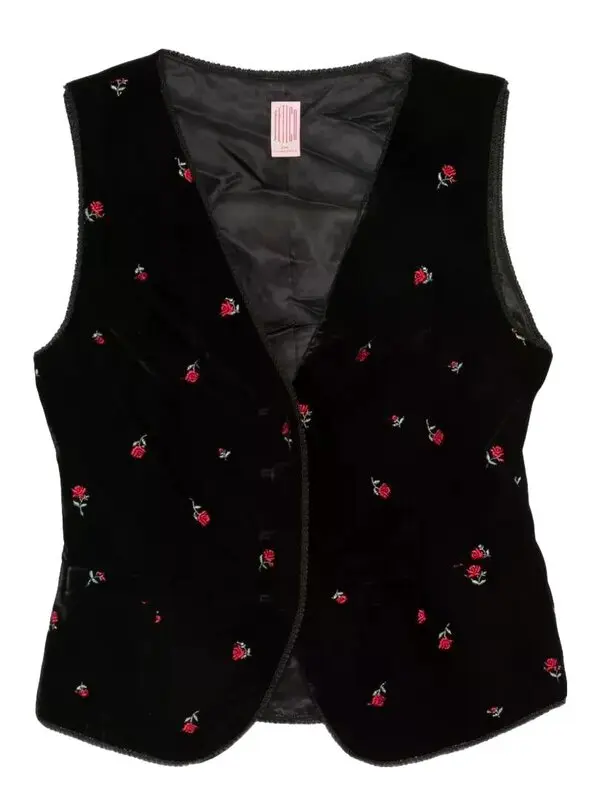 FETICO Rose-embroidered Velvet Gilet - Black