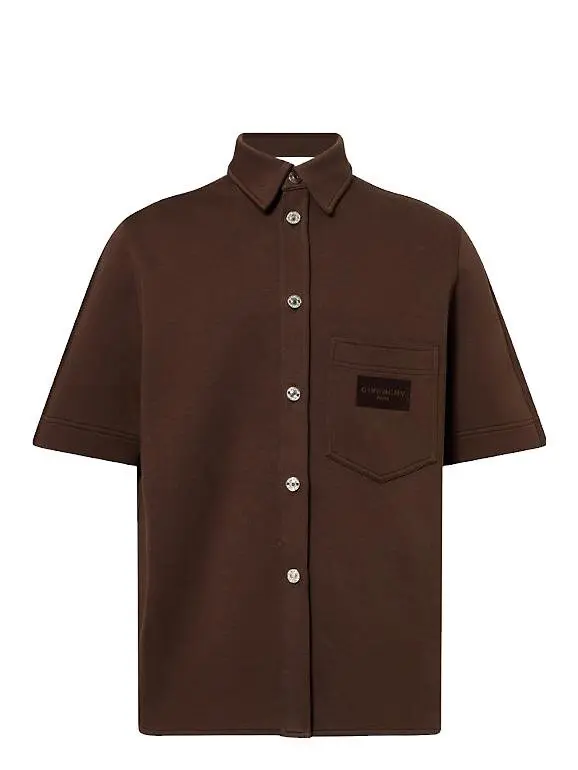 Givenchy Embroidered-logo Short-sleeve Cotton-blend Shirt - Brown