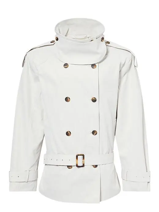 THE COUTURE CLUB Funnel-neck Canvas Twill Trench Jacket - Stone