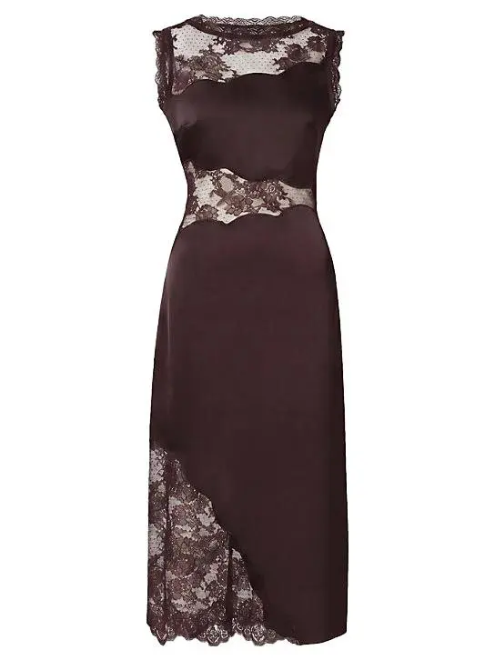 MALINA Desire Lace-panel Woven Midi Dress - Espresso
