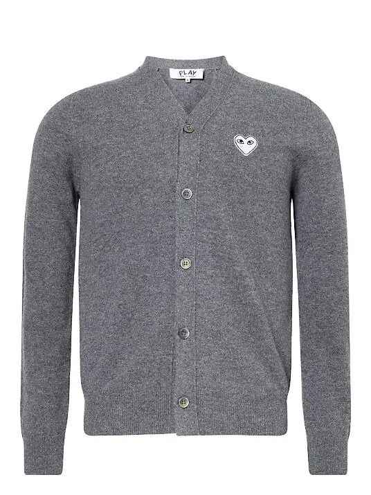 Play Comme Des Garcon Heart Motif-logo Wool Cardigan - Grey