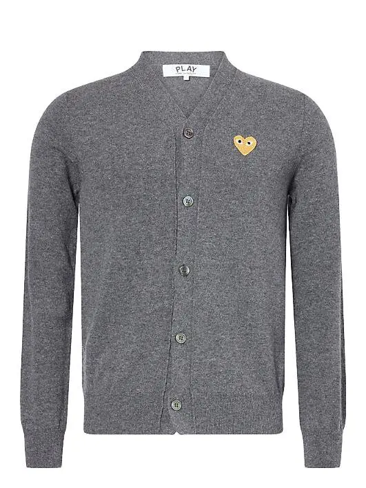 Play Comme Des Garcon Heart Motif-logo Wool Cardigan - Grey
