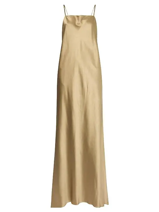 TWP Scoop Back Satin Maxi Slip Dress - Kelp