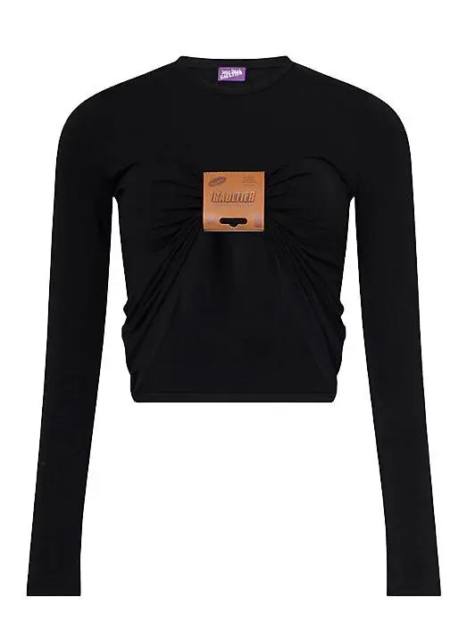 JEAN PAUL GAULTIER Leather Tag Long-sleeve Stretch-jersey Top - Black