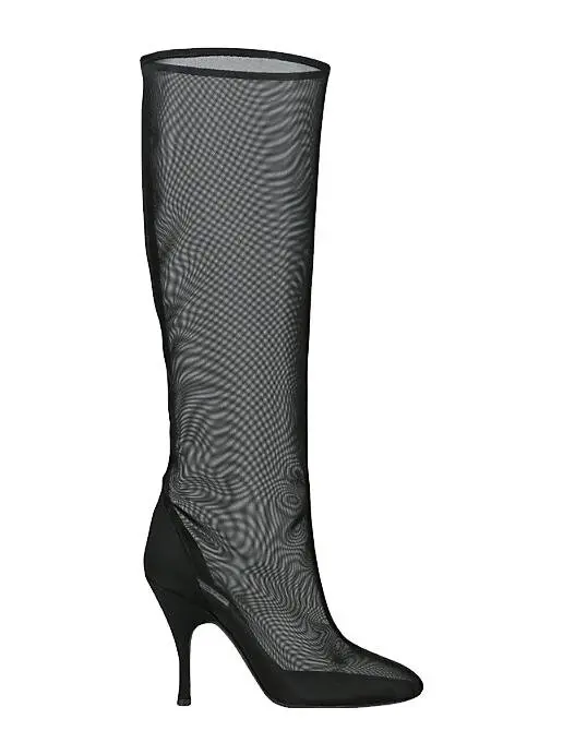 AZZEDINE ALAIA Nude 100 Mesh Knee-high Boots - Black