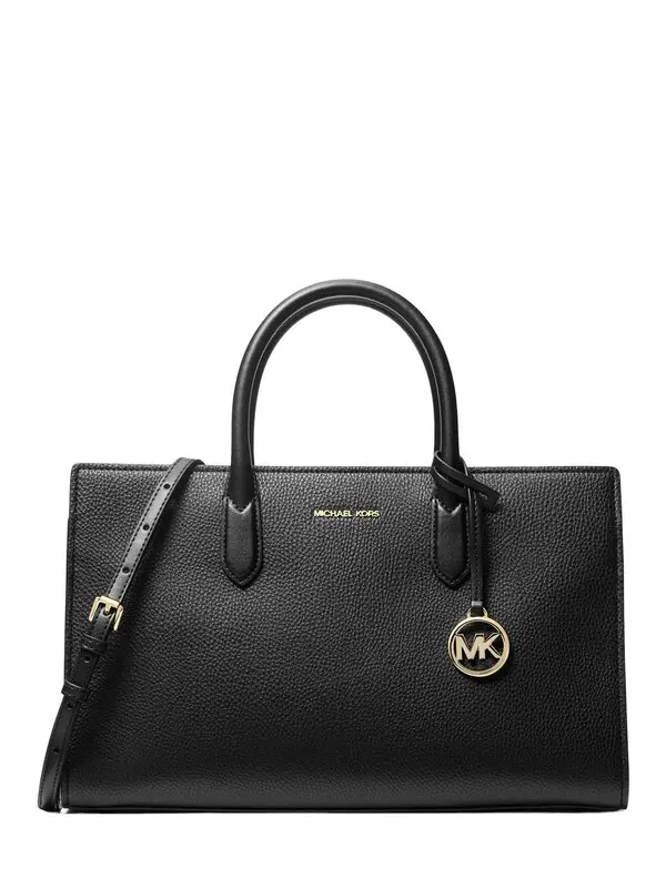 Michael Kors Scarlett Medium Textured Satchel In By - Black