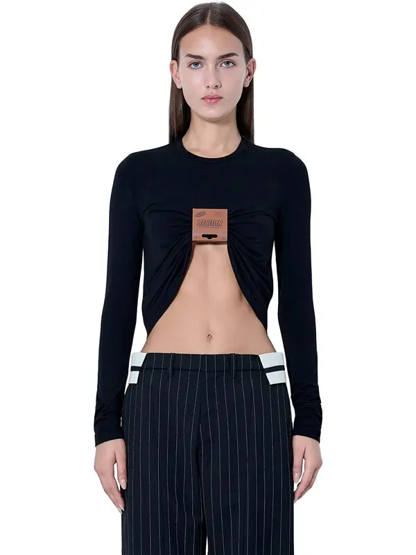 JEAN PAUL GAULTIER Ruched Logo Cropped Top - Black