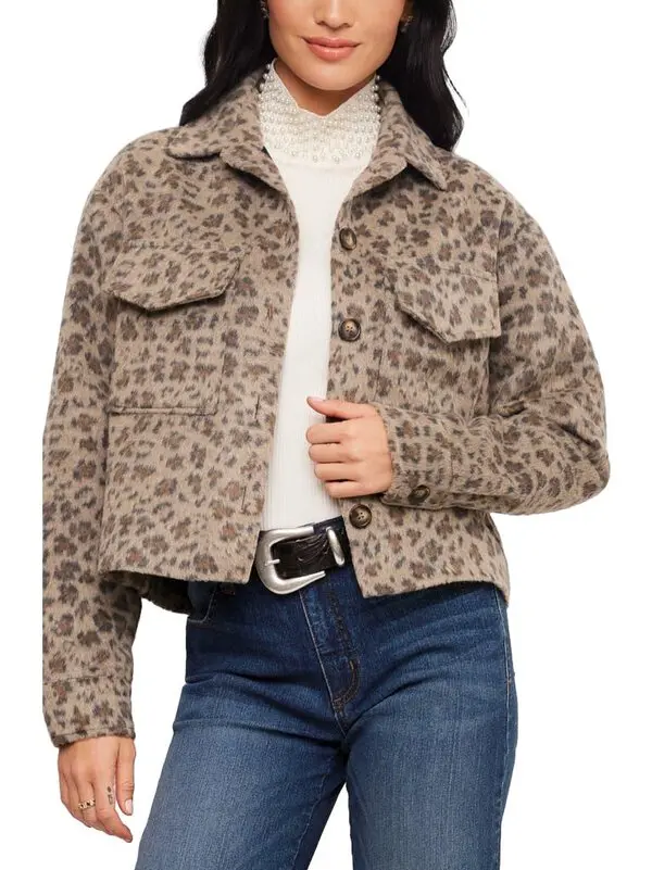 Karen Kane Print Brushed Faux Fur Shirt Jacket - Leopard