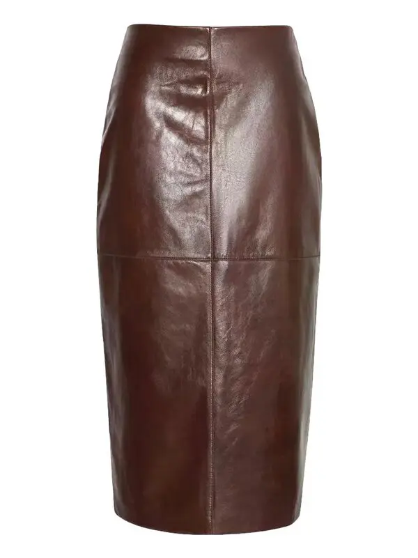Sportmax Leather Panelled Midi Skirt - Brown