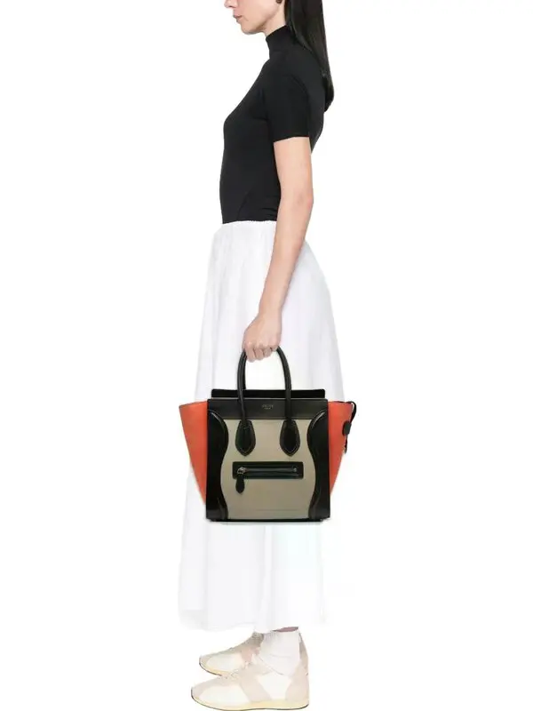 Celine 2014 Micro Tricolor Leather Luggage Tote Bag - Brown