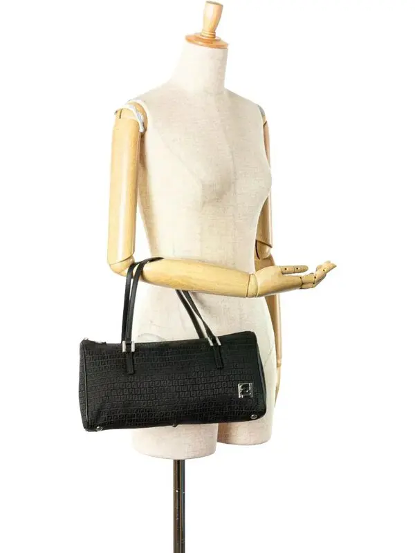 Fendi 2000-2010 Micro Zucchino Canvas Bauletto Handbag - Black