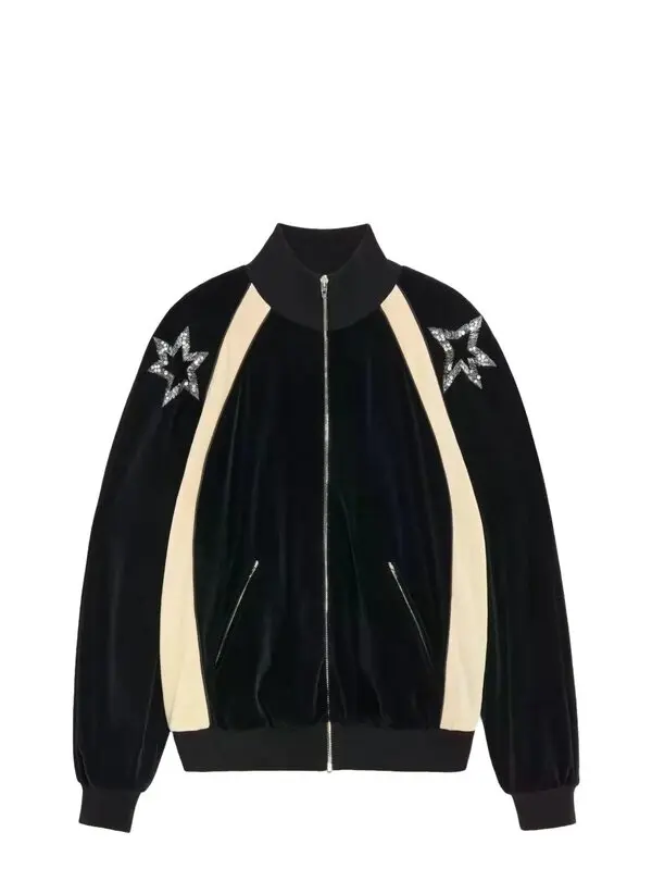 Valentino Garavani Zippered Sweatshirt With Panther-embroidery And Sequin-stars - Black