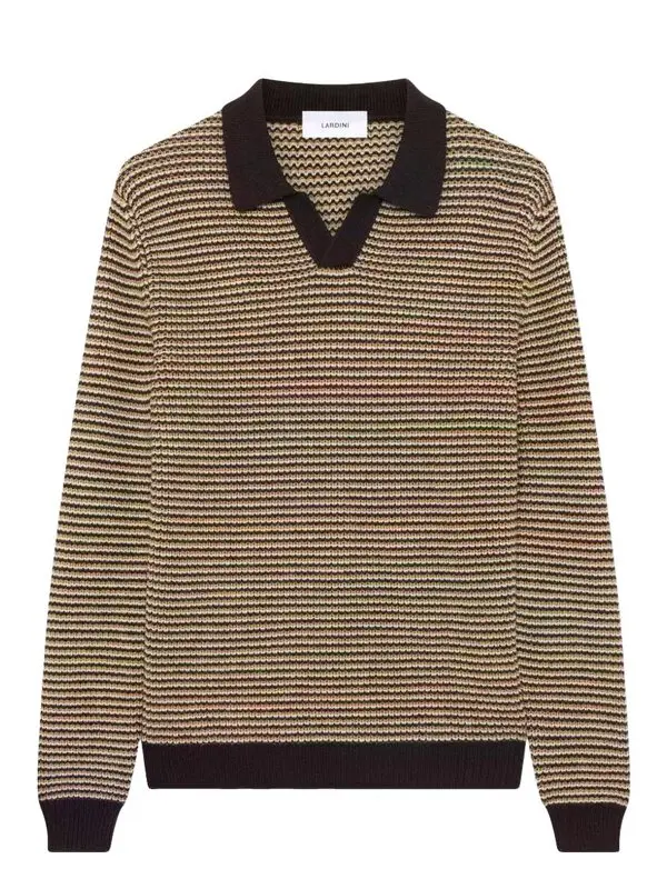 LARDINI Striped Long-sleeve Polo Shirt - Neutrals