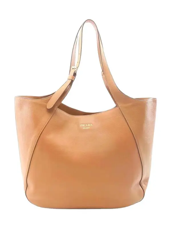 Prada 2010 Logo Leather Tote Bag - Brown