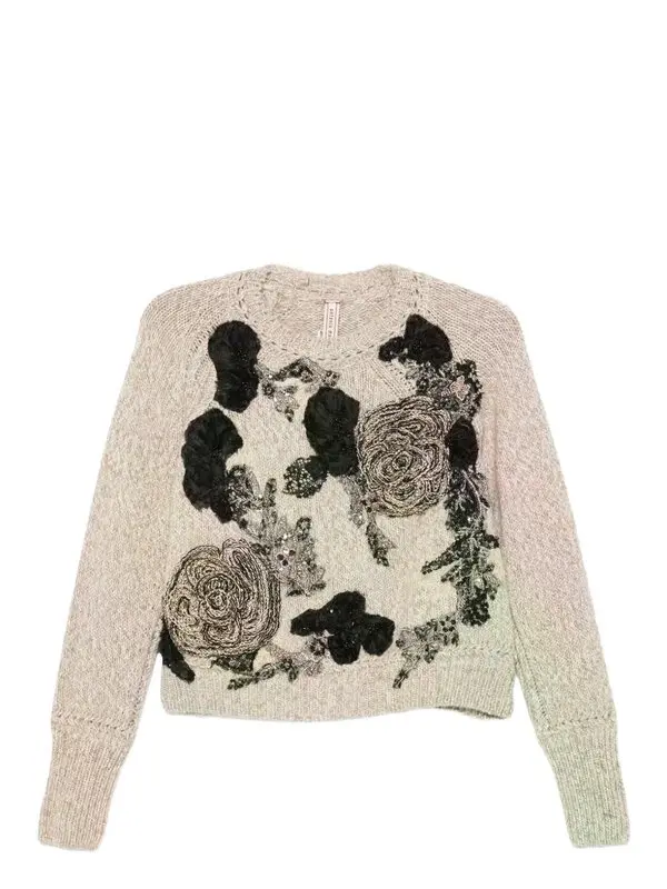Antonio Marras Floral-appliqué Sequin-embellished Sweater - Neutrals