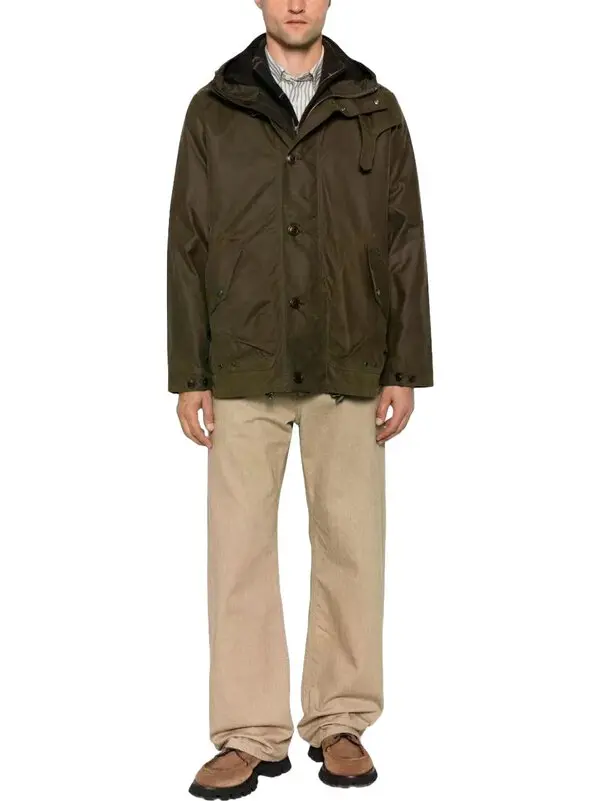 Barbour Hooded Button-fastening Waxed Coat - Green