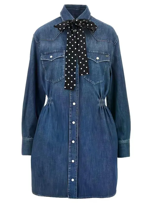 Valentino Garavani Pussy-bow Denim Mini Dress - Blue