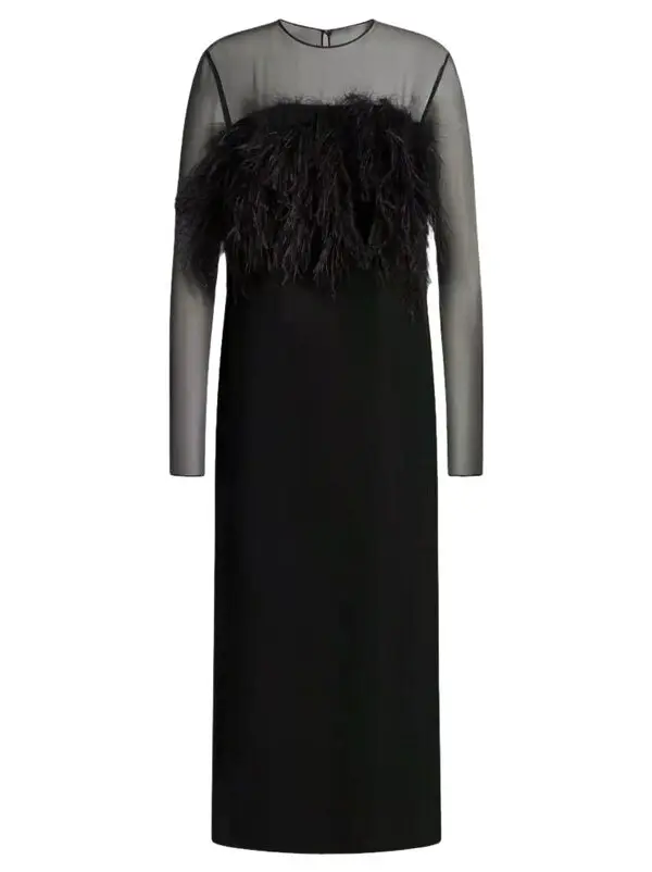 Alberta Ferretti Feather-embellished Enver Satin Midi Dress - Black