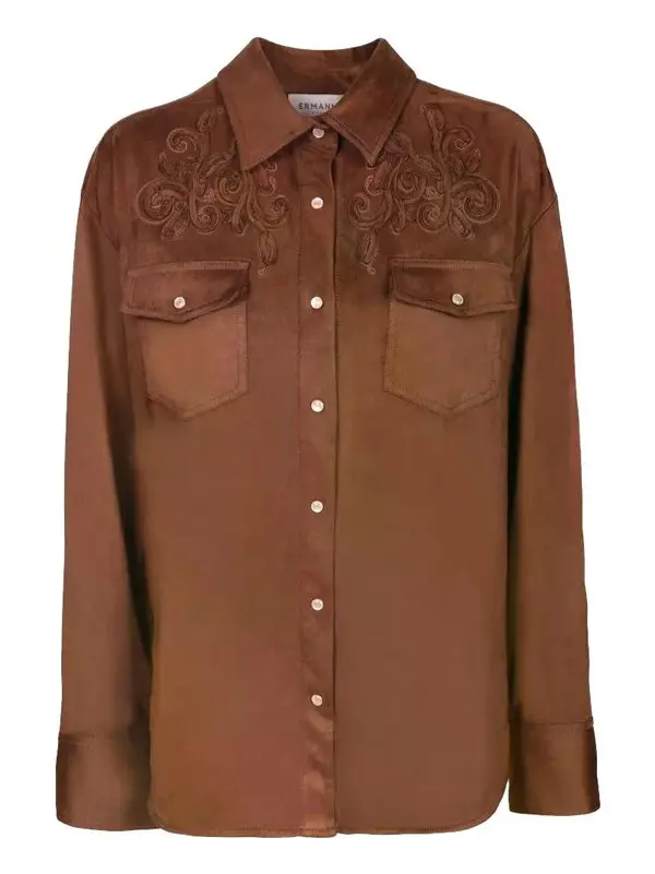 ERMANNO FIRENZE Embroidered Faux-suede Shirt - Brown