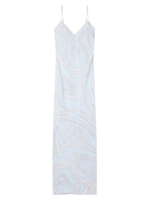Emilio Pucci Labirinto-print Crêpe De Chine Dress - Light Blue