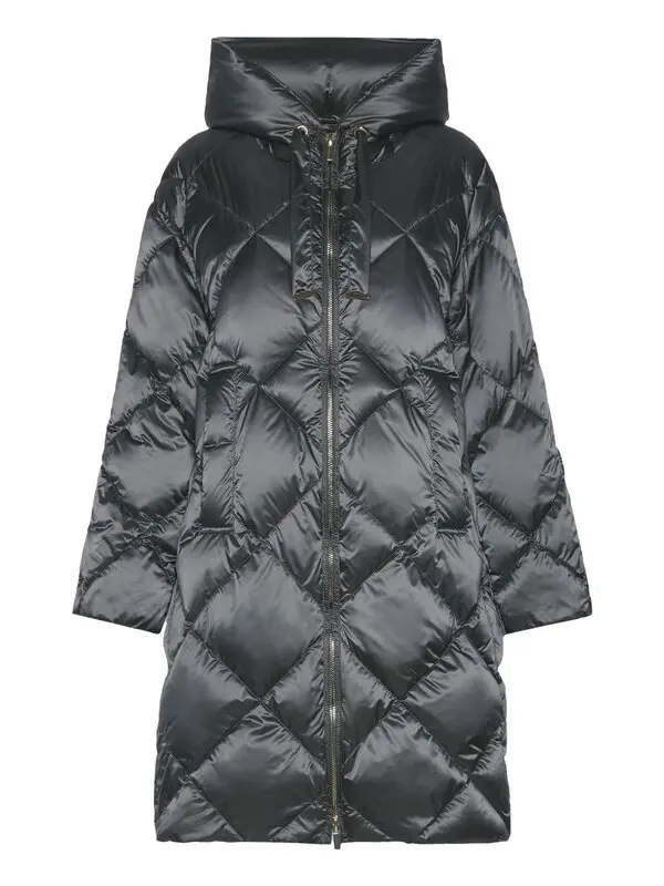 Max Mara Midi Puffer Jacket With Hood In Water - Medium Gray