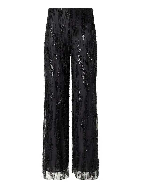 Staud Sequin-trimmed Organza Wide-leg Pants - Black