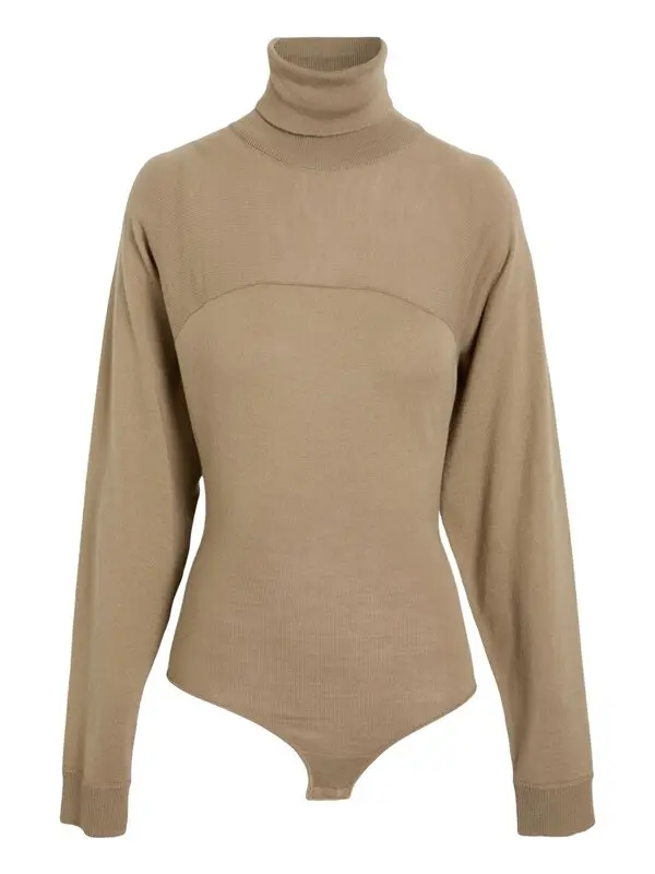 MAISON MARGIELA Solid-color Turtleneck Long-sleeve Knit Top - Khaki