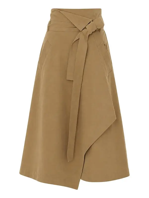 CURATORIA Ceibo Cotton Gabardine Midi Skirt - Tan